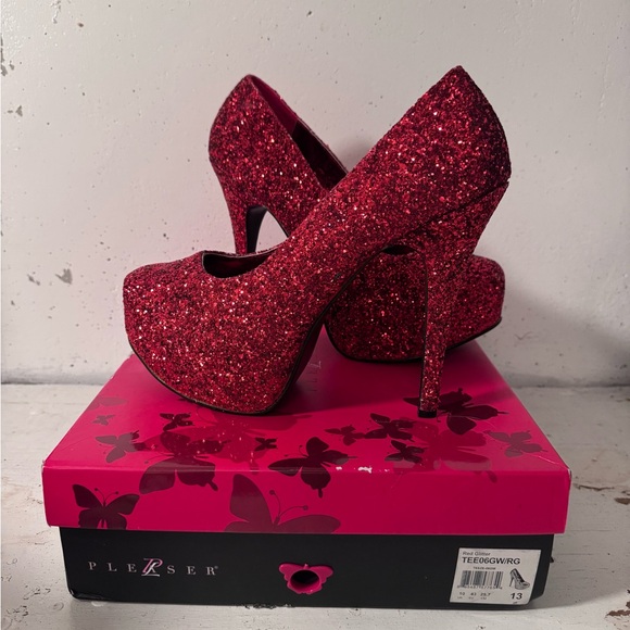 Pleaser | Shoes | Pleaser Red Glitter Stiletto Heels | Poshmark